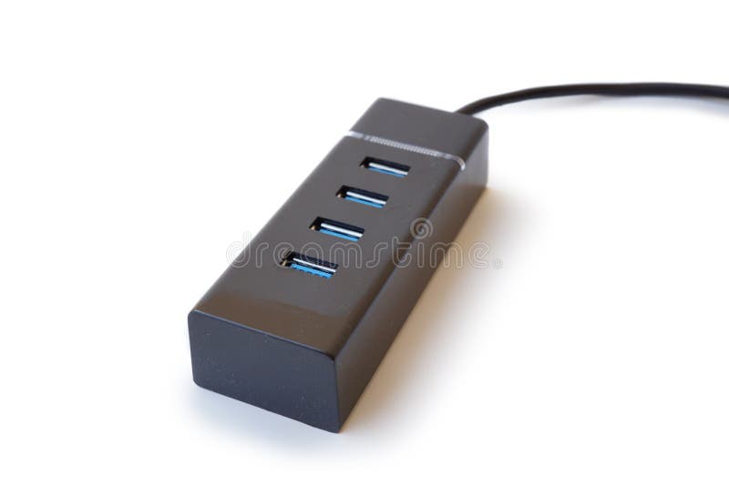Black Hub 4 Ports USB Isolated on a White Background Stock Photo ...