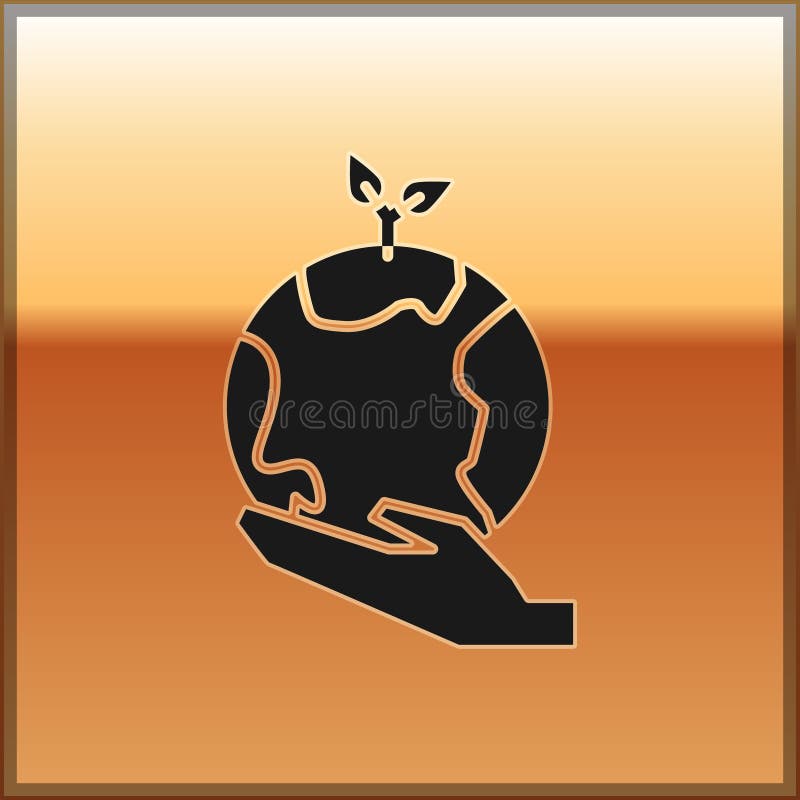 Black Human Hands Holding Earth Globe Icon Isolated on Gold Background ...
