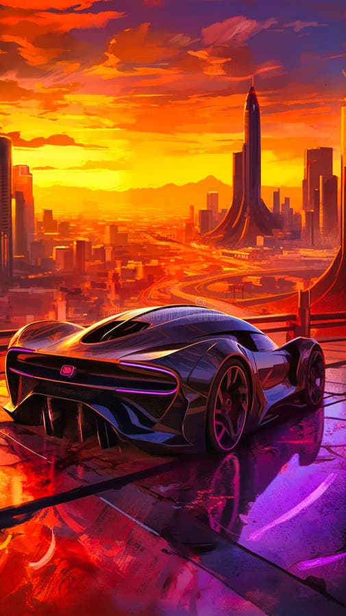 Black Hypercar Racing on a Desert Racetrack with, Generative AI Stock ...