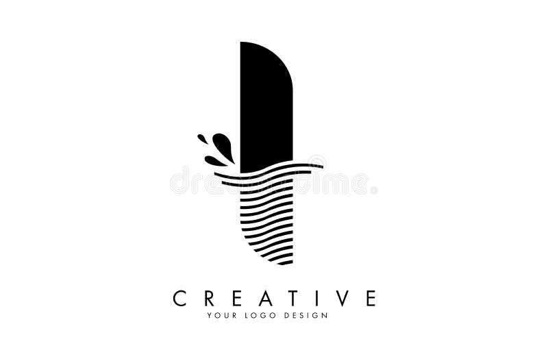 Black I Letter Logo with Waves and Water Drops Design Stock Vector ...
