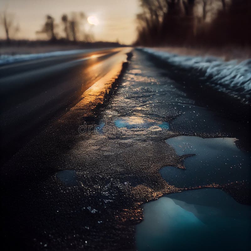 Black Ice on the Road Made with,generative Ai Stock Illustration ...