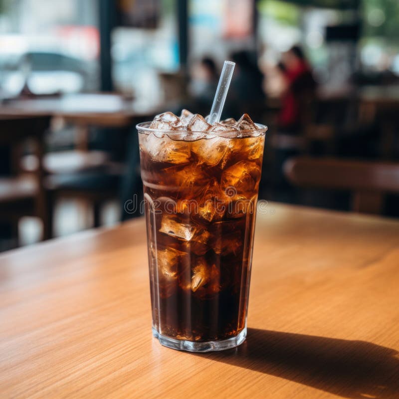 A Black Iced Coffee on the Table at a Coffee Shop Stock Illustration ...