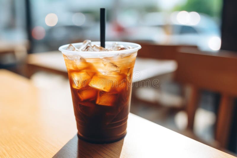 A Black Iced Coffee on the Table at a Coffee Shop Stock Illustration ...