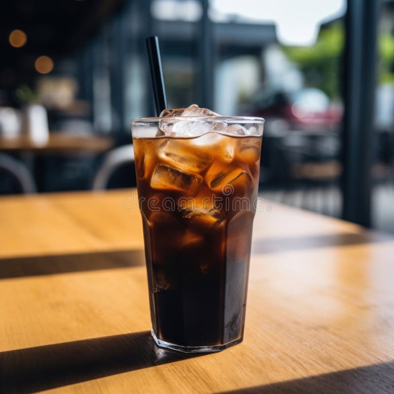 A Black Iced Coffee on the Table at a Coffee Shop Stock Illustration ...