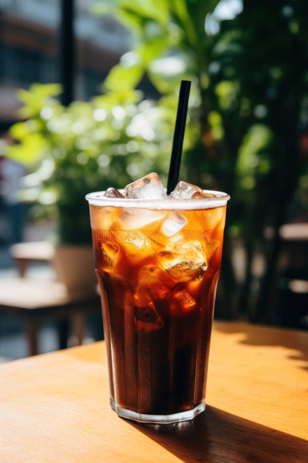 Black Iced Coffee on the Table in Coffee Shop Stock Illustration ...