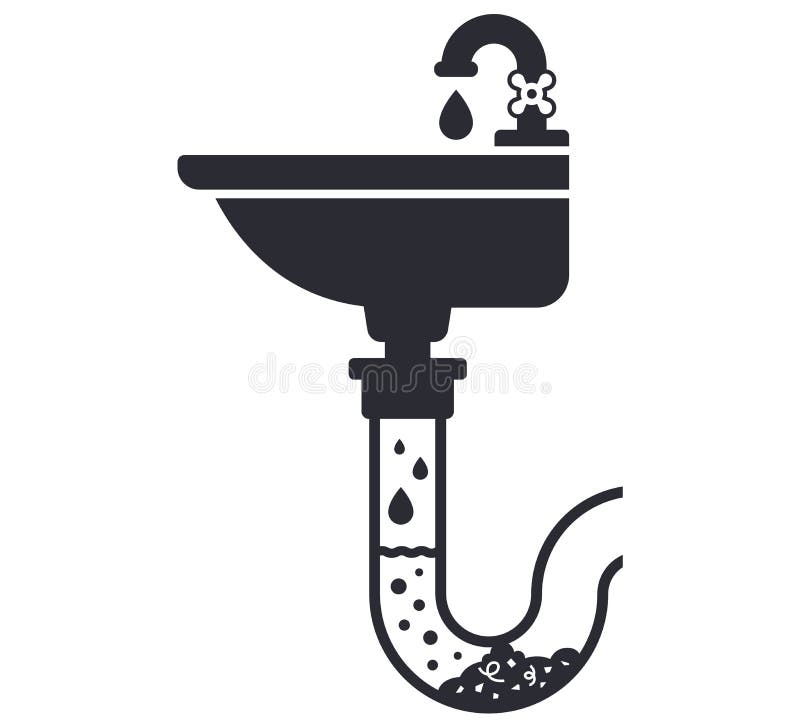Black Icon Clogged Sink Pipes. Stock Vector - Illustration of sewerage ...