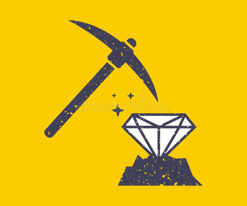 Black Icon of Diamond Mining with a Pickaxe. Stock Vector ...