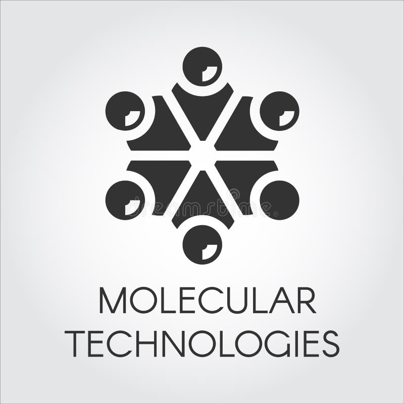 Black Icon in Flat Style of Molecular Technology. Structure and ...