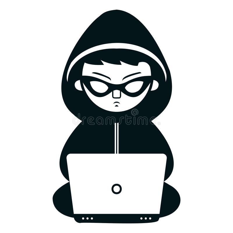 Black Icon of a Hacker in a Mask with a Laptop. Stock Illustration ...
