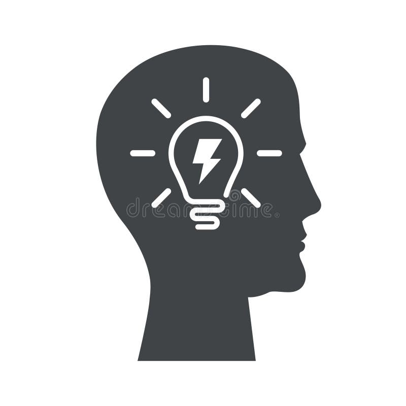 Black Icon Head and Light Bulb Idea. Stock Vector - Illustration of ...
