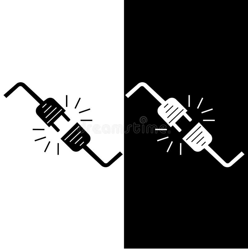 Black Icon of Sign Socket, Two Connected Wires with Current. Vector ...
