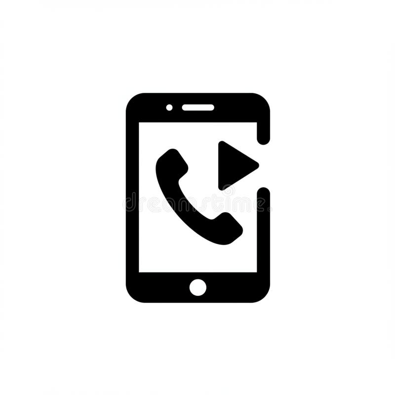 Black Icon of a Smartphone with a Handset Symbol and a Play Button ...