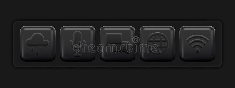 Black Icons Basic Set. UI App 3d Buttons Stock Vector - Illustration of ...