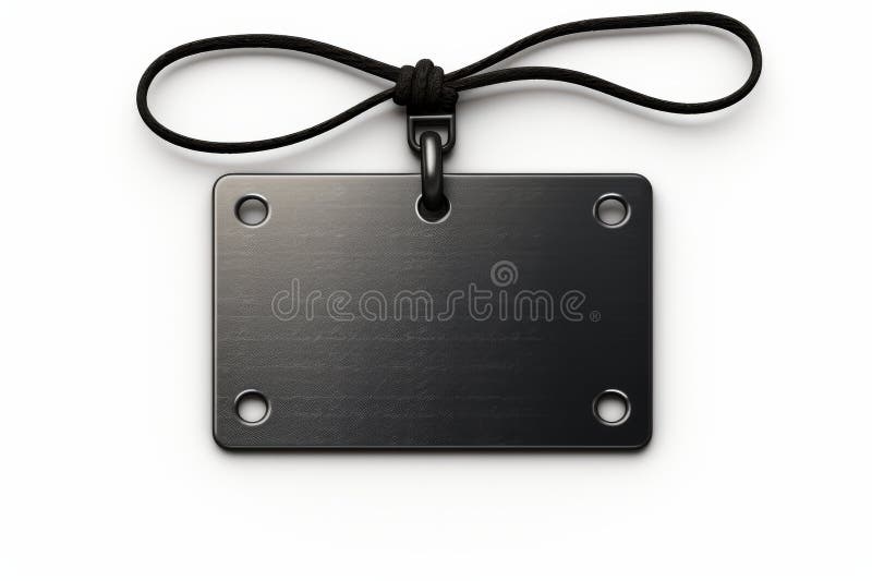 Black Identification Tag with a Loop for Hanging Displayed on a Plain ...
