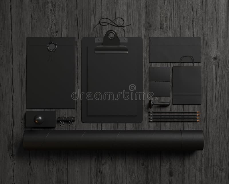 Set of Black Identity Elements on Black Paper Background Stock ...