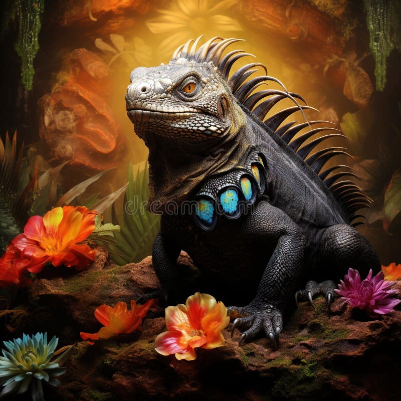 Black Iguana, Ctenosaura Similis Made with Generative AI Illustration ...