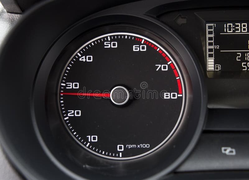 Black Illuminated Car Tachometer Stock Photo - Image of neon, power ...
