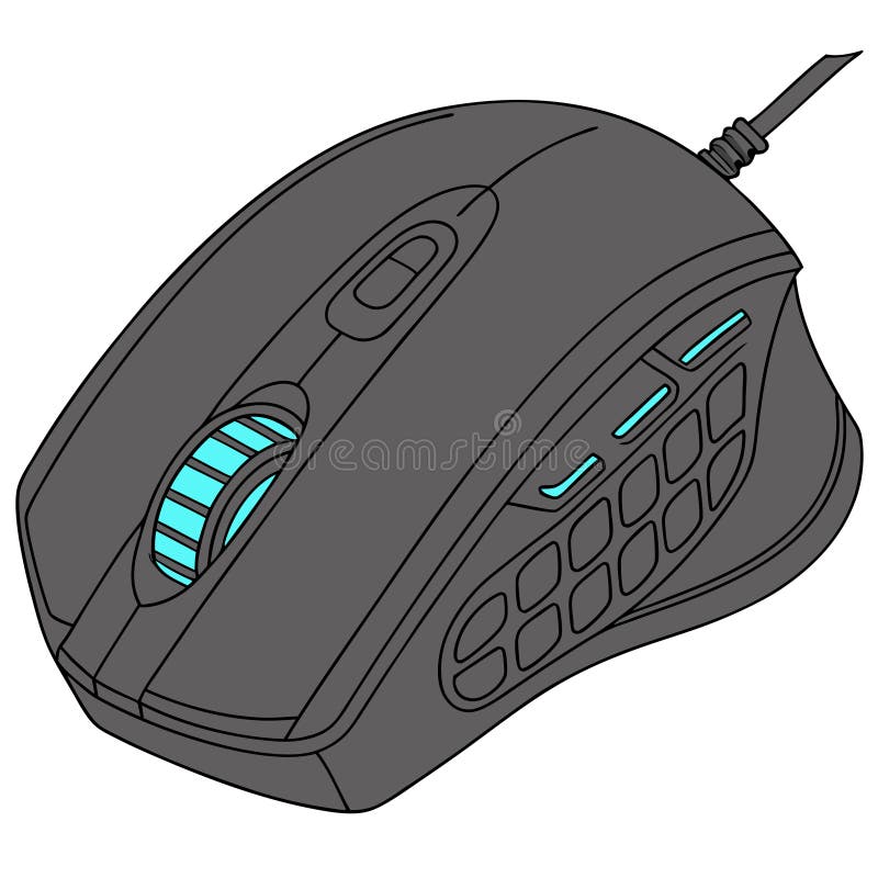 Black Illuminated Gaming Computer Mouse. Front View, 45 Degree Angle ...