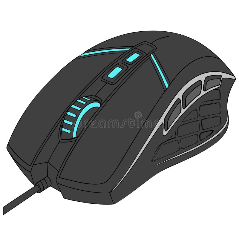 Black Illuminated Gaming Computer Mouse. Front View, 45 Degree Angle ...
