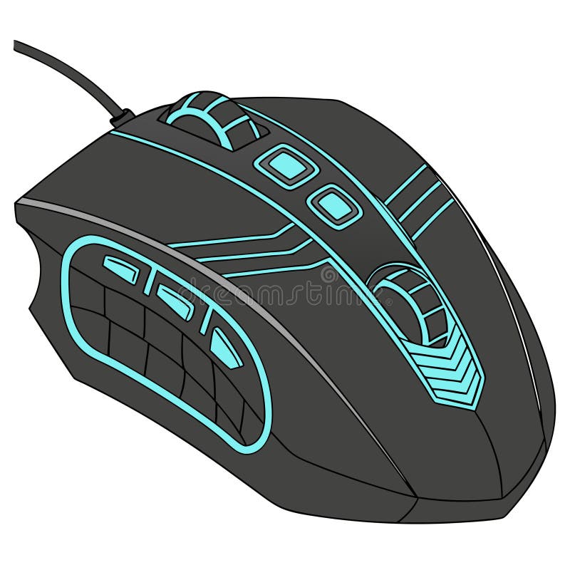 Black Illuminated Gaming Computer Mouse. Front View, 45 Degree Angle ...
