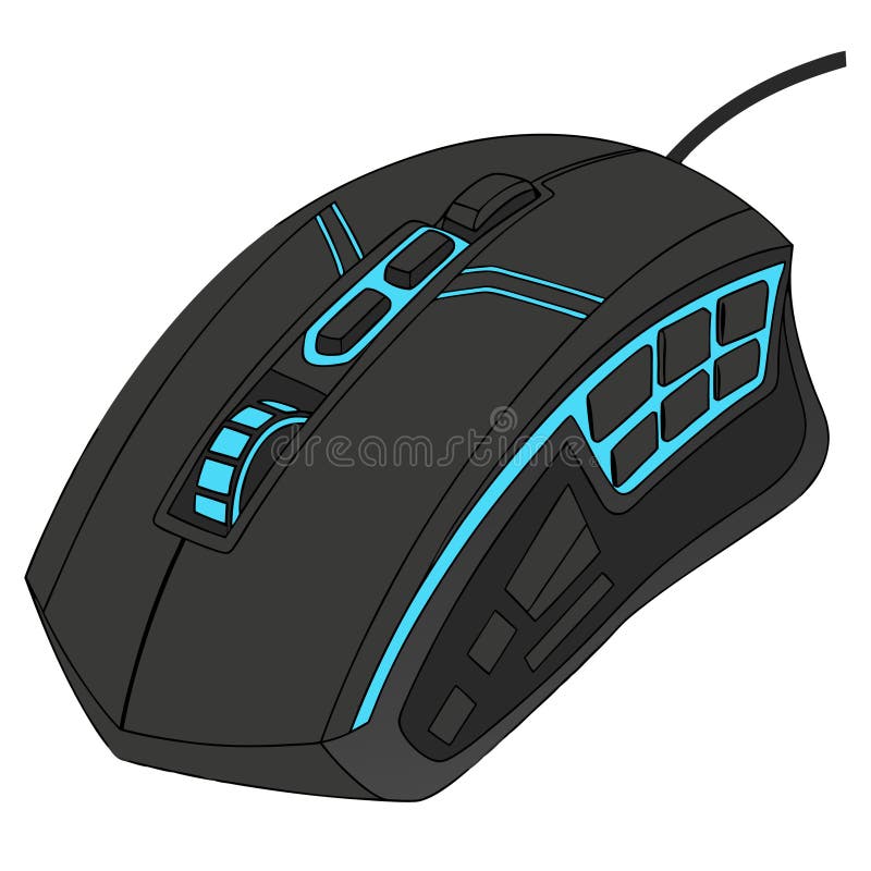 Black Illuminated Gaming Computer Mouse. Front View, 45 Degree Angle ...