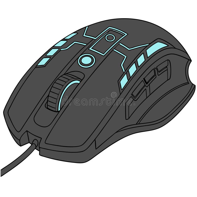 Black Illuminated Gaming Computer Mouse. Front View, 45 Degree Angle ...