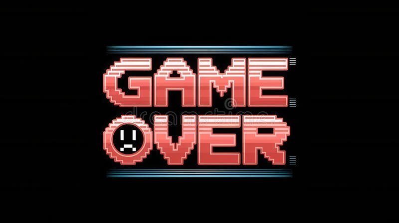 A Black Image of a Red Game Over Sign Wit a Sad Emoji Stock ...