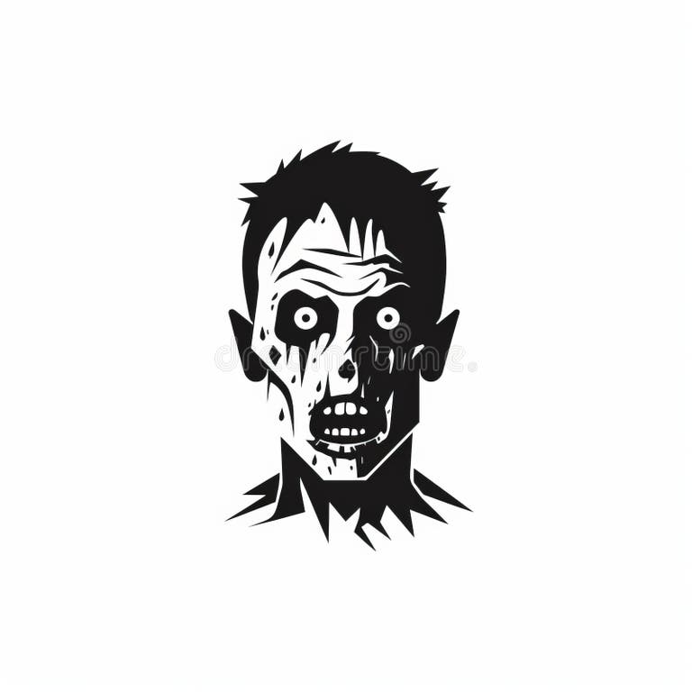 Bold Stencil Zombie Face Illustration on White Background Stock ...