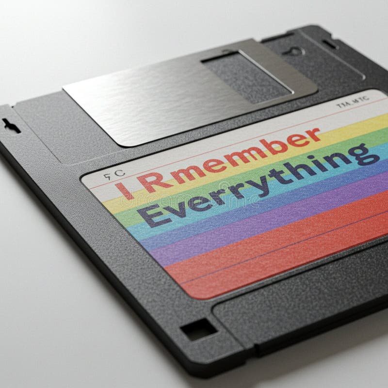 A Black 3.5-inch Floppy Disk with a Colorful Label Reading "Remember ...