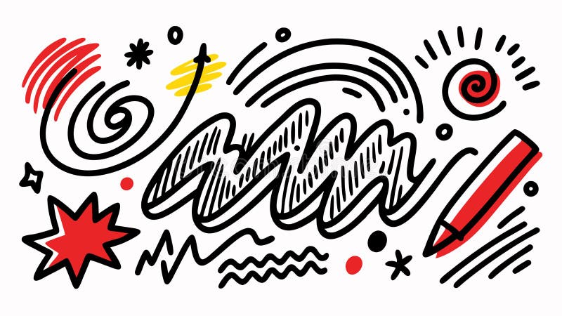 Black Ines and Vibrant Dynamic Color Doodles Stock Illustration ...