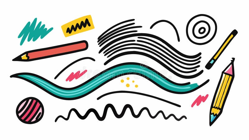 Black Ines and Vibrant Dynamic Color Doodles Stock Image - Illustration ...