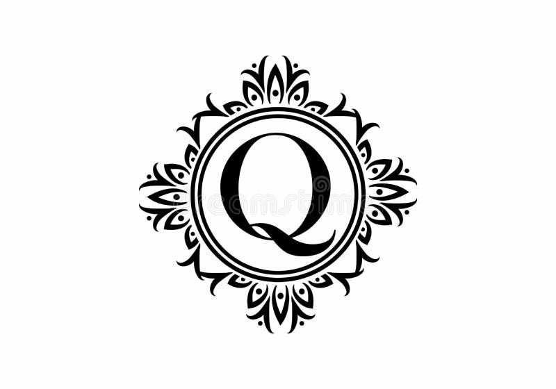 Black Initial Q Letter in Classic Frame Stock Vector - Illustration of ...