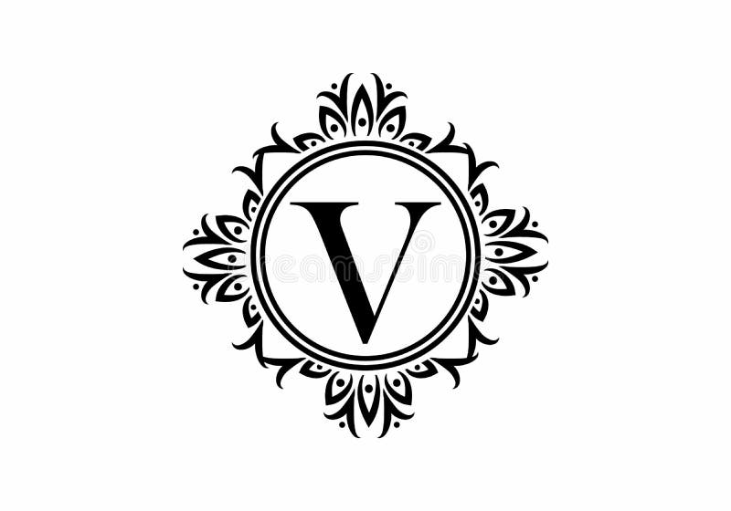Black Initial V Letter in Classic Frame Stock Vector - Illustration of ...