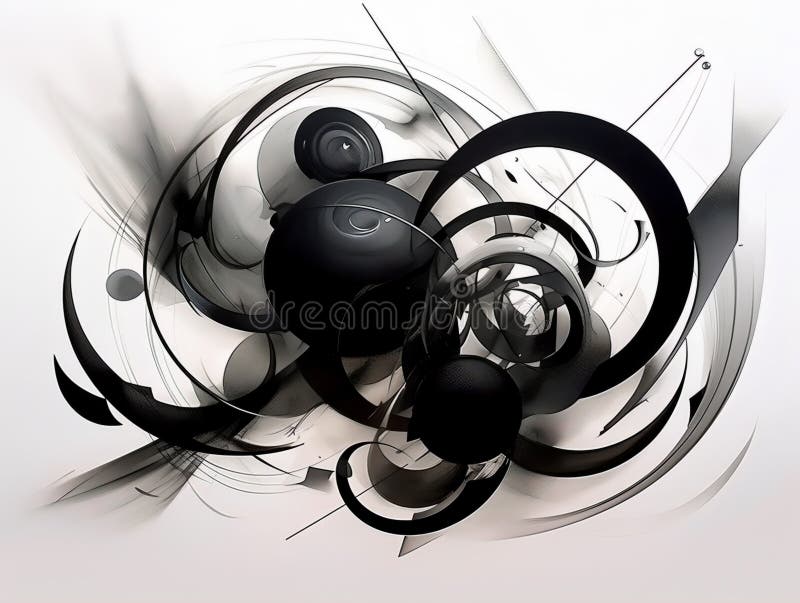 Black Ink Abstract Design, Circles, Expressive Art Stock Illustration ...