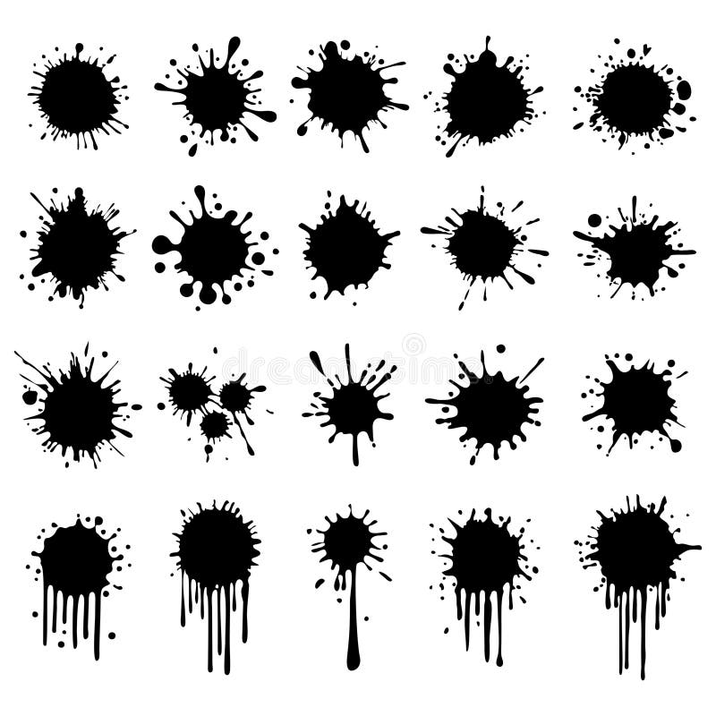 Black Ink Blots with Drops Set. Different Handdrawn Spray Design ...