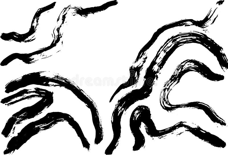 Black Ink Brush Wave Curved Strokes Texture. Stock Illustration ...