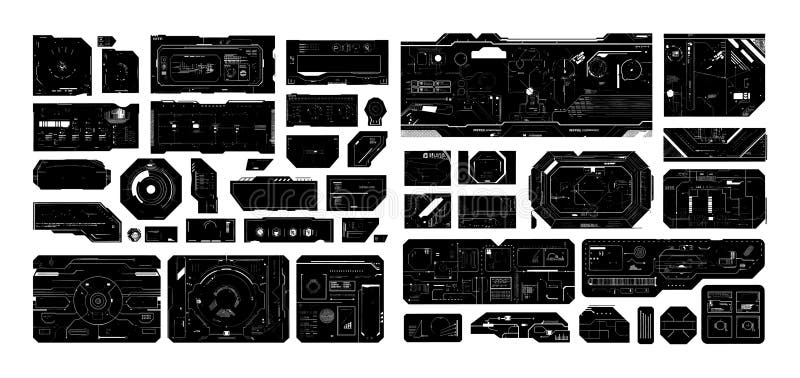 Black Ink Digital Interfaces. Ui Futuristic Elements, Geometrical Sci ...