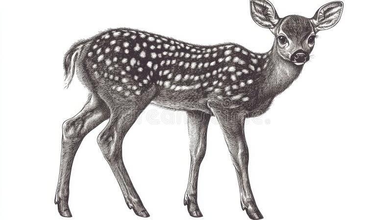 Black Ink Drawing Small Deer Set Against White Background Stock Photos ...
