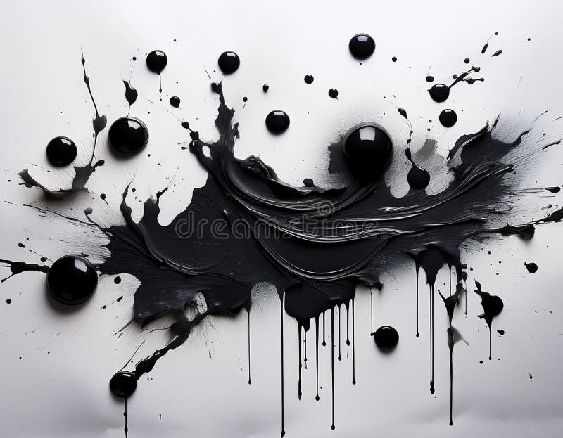 Black Ink Droplets on White Paper Stock Photo - Image of generated ...