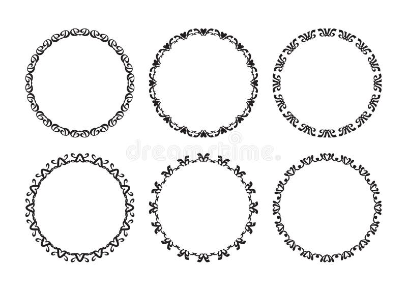 Black Ink Empty Isolated Round Borders Motif Emblems Set Design ...
