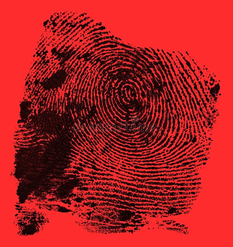 Black Fingerprint Pattern Isolated on Red Background. Black Ink ...