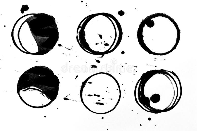 Black Ink Grunge Texture Circle Blots. Brush Strokes Paint Frames ...