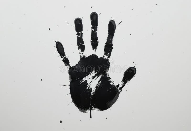 Black Ink Handprint on White Background with Splatter Design Stock ...