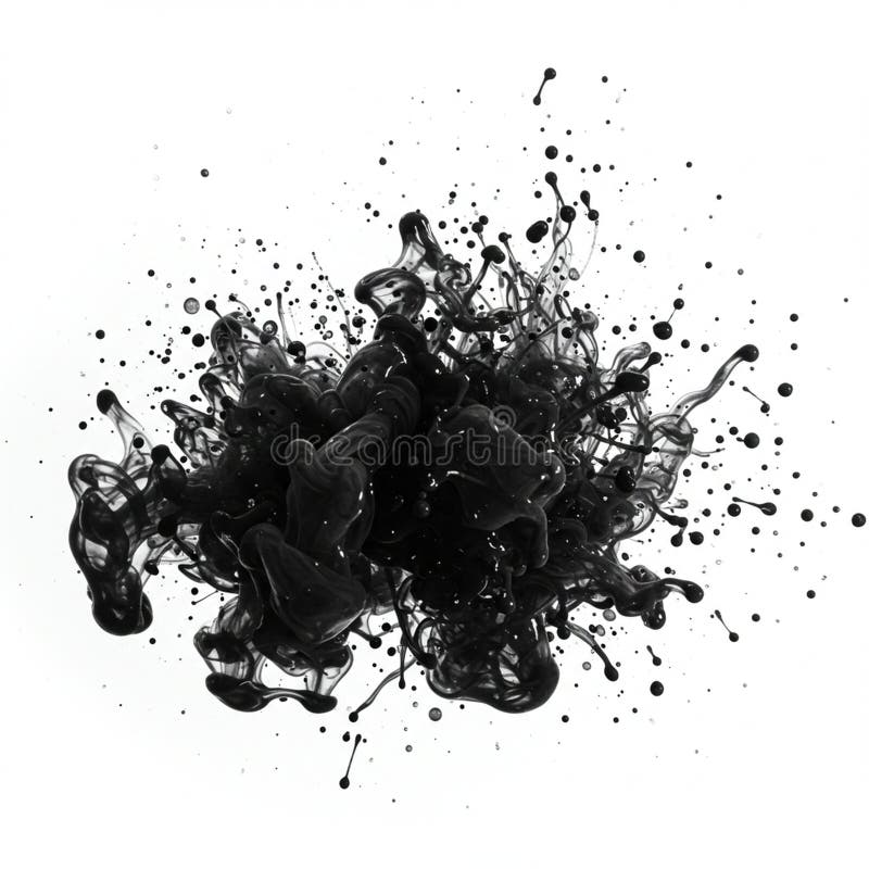Black Ink or Liquid Paint Splatter on a White Background, Creating ...