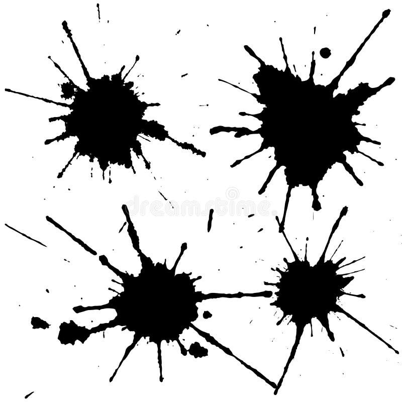 Black Ink Paint Spots. Drops Texture Isolated on White Background. Set ...