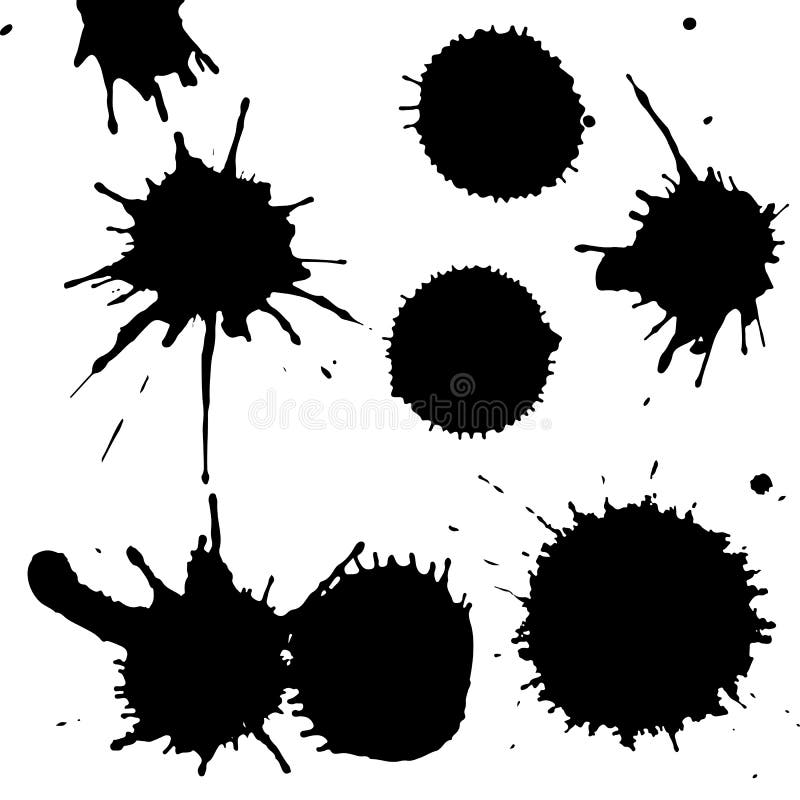 Black Ink Paint Spots. Drops Texture Isolated on White Background. Set ...
