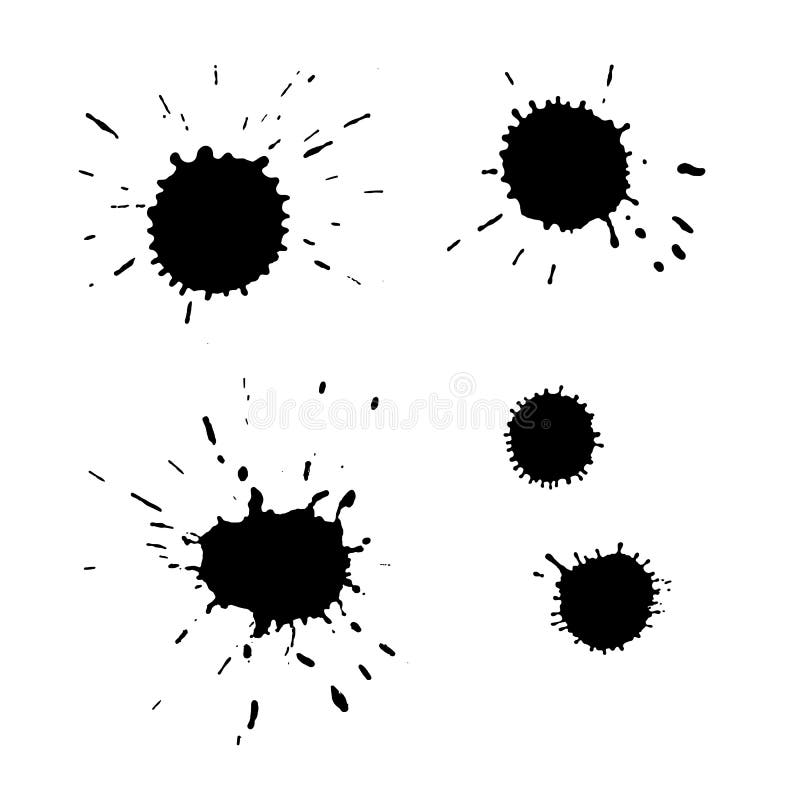 Black Ink Paint Spots. Drops Texture Isolated on White Background. Set ...