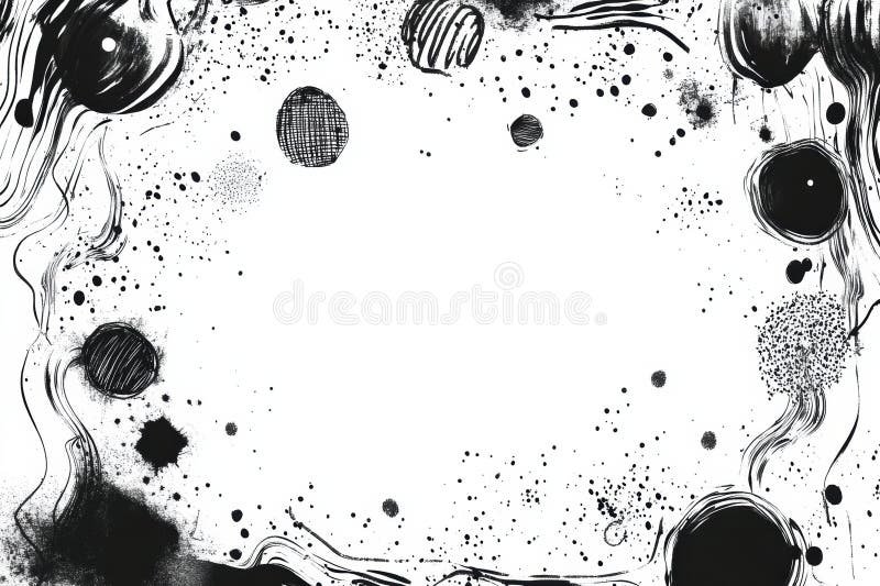 Black Ink Sketch Background Featuring Abstract Elements with Space for ...