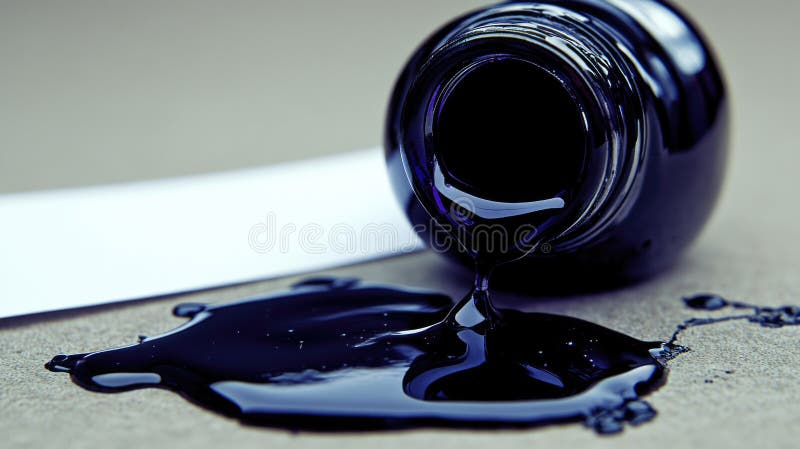 Black Ink Spill from Bottle on Paper Surface Stock Illustration ...
