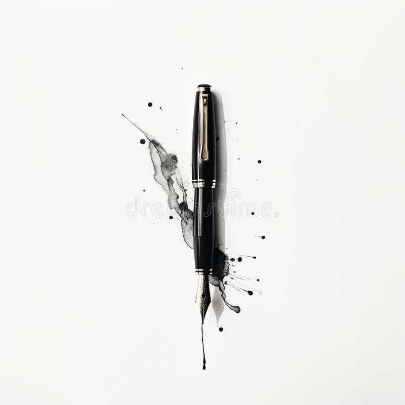 Black Ink Splash on White Background Featuring a Black Pen Placed ...